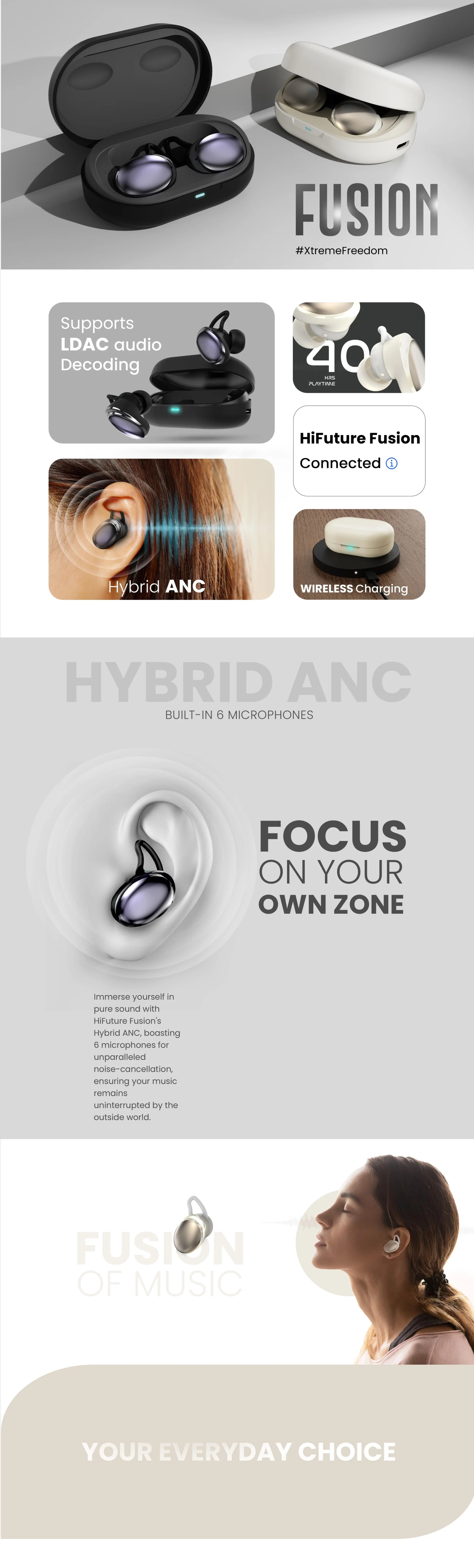 HiFuture Fusion Hybrid ANC TWS Earbuds - Jet Black - FUSION-BLACK | Mwave