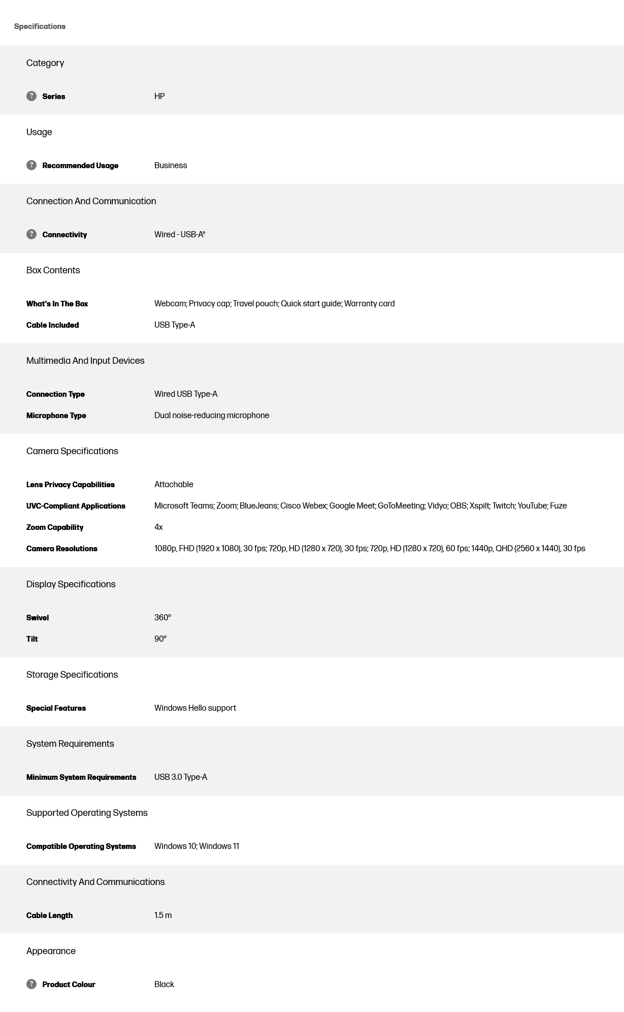 HP 625 FHD Webcam (Windows Hello) - 6Y7L1AA | Mwave