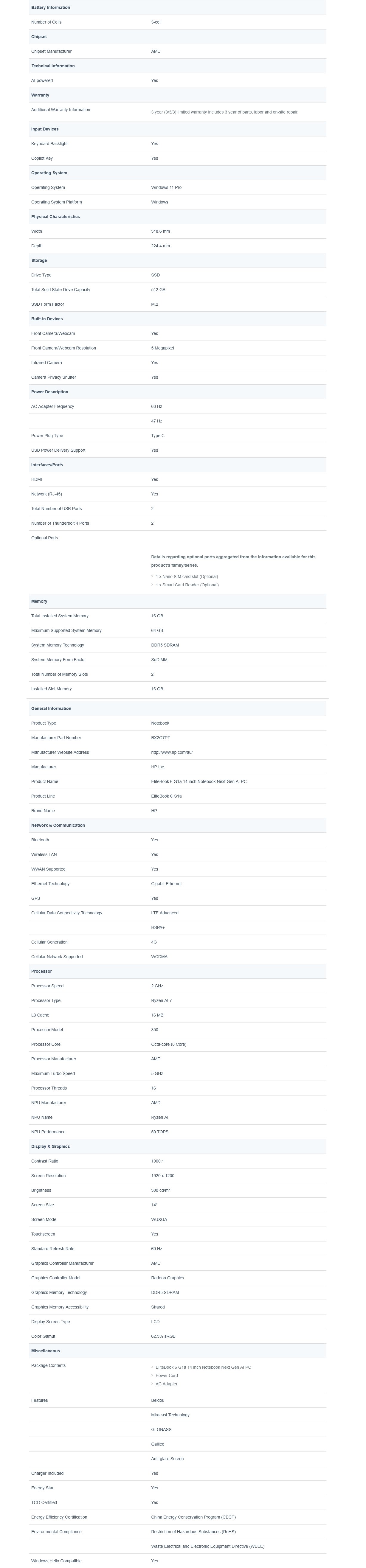 HP EliteBook 6 G1a 14" WUXGA AI Laptop Ryzen 7-350 16GB 512GB Radeon ...