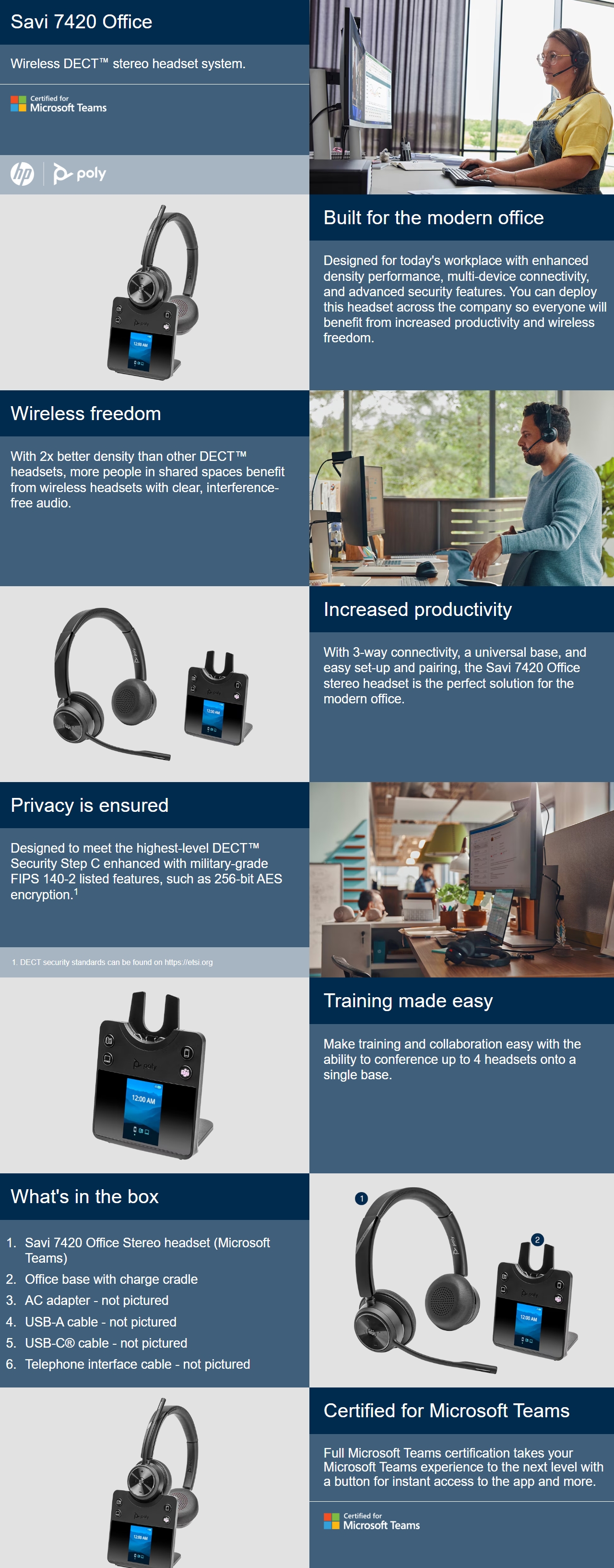 HP Poly Savi 7420 Office Stereo DECT Headset - Microsoft Teams ...