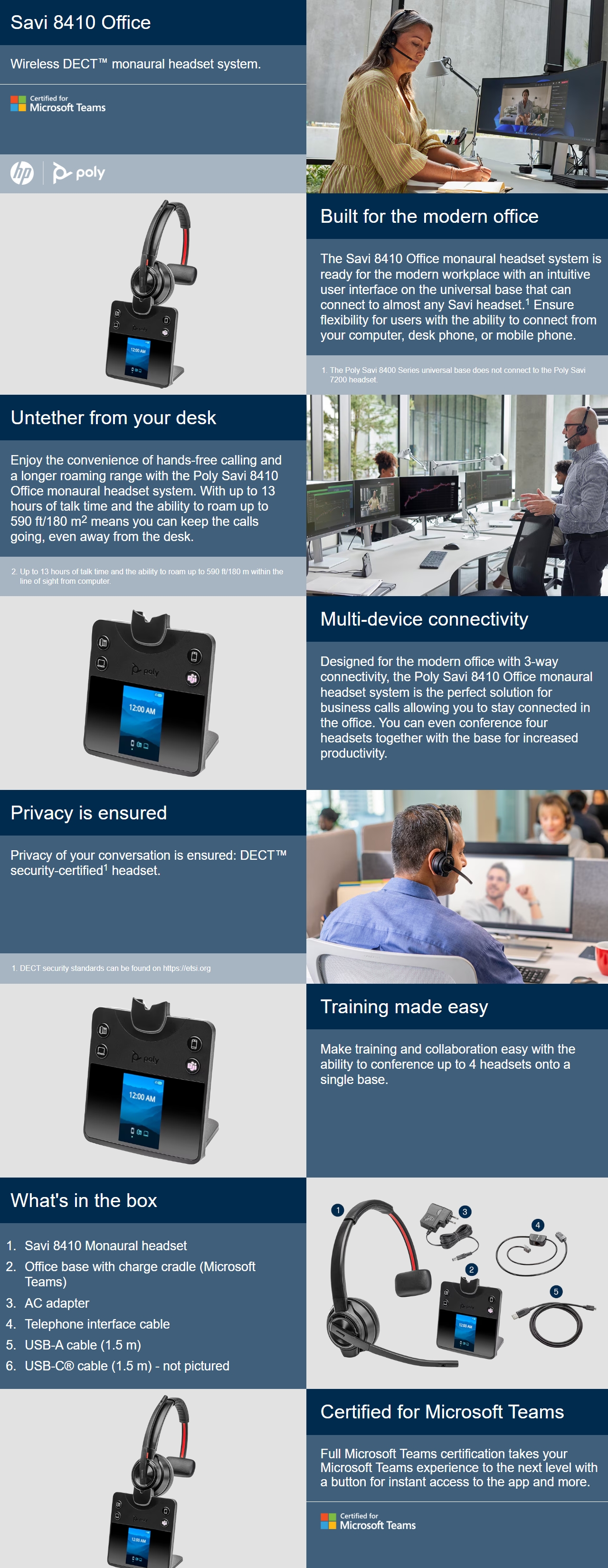 HP Poly Savi 8410 Office Mono Certified DECT Headset - Microsoft Teams ...