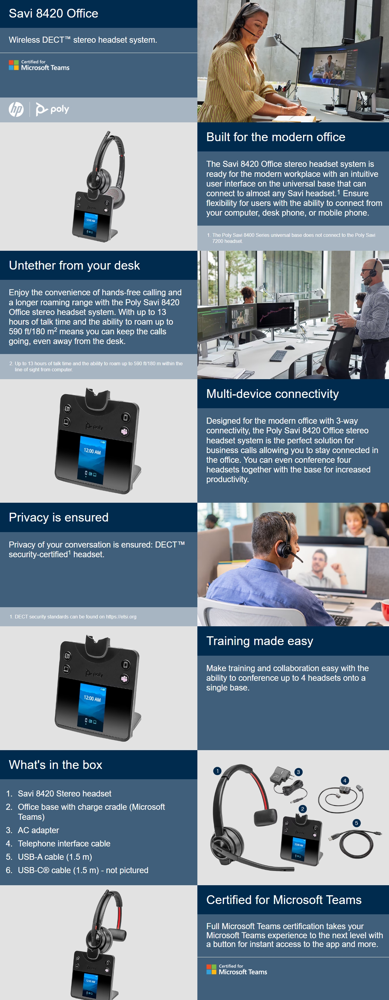 HP Poly Savi 8420 Office Stereo Certified DECT Headset - Microsoft ...