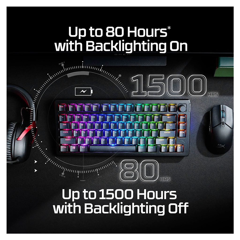 HyperX Rise 75 Hot-Swappable Wireless RGB Mechanical Gaming Keyboard ...