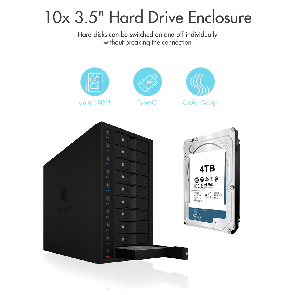 Icy Box IB-3810-C31 USB Single Hard Drive Enclosure for 10x HDD - IB-3810-C31 | Mwave
