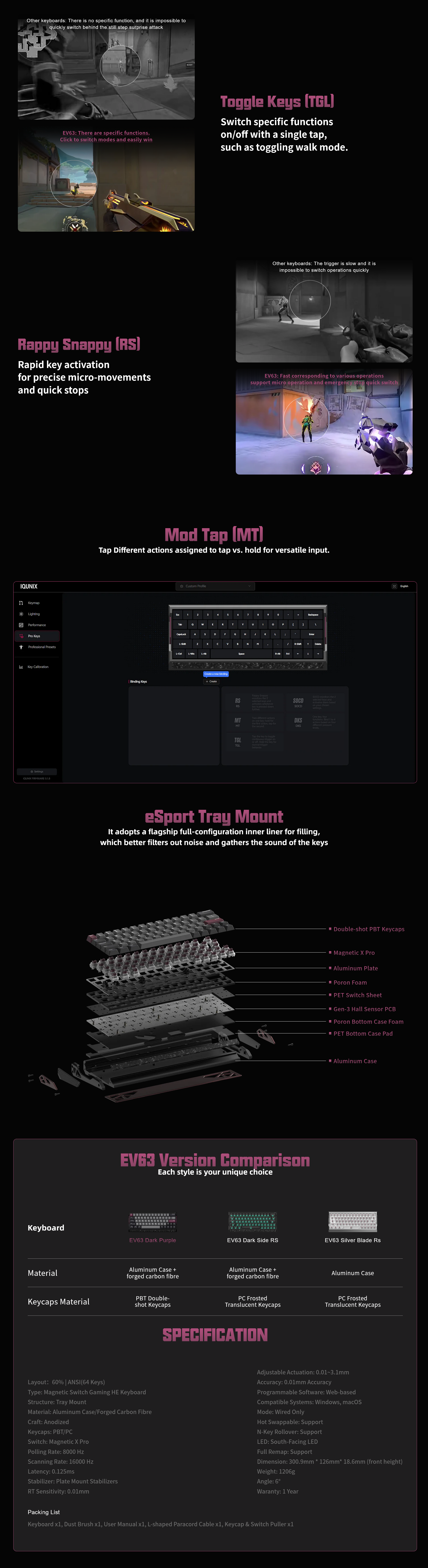 IQUNIX EV63 Hall Effect 8K RGB Wired Silver Blade RS Gaming Keyboard ...
