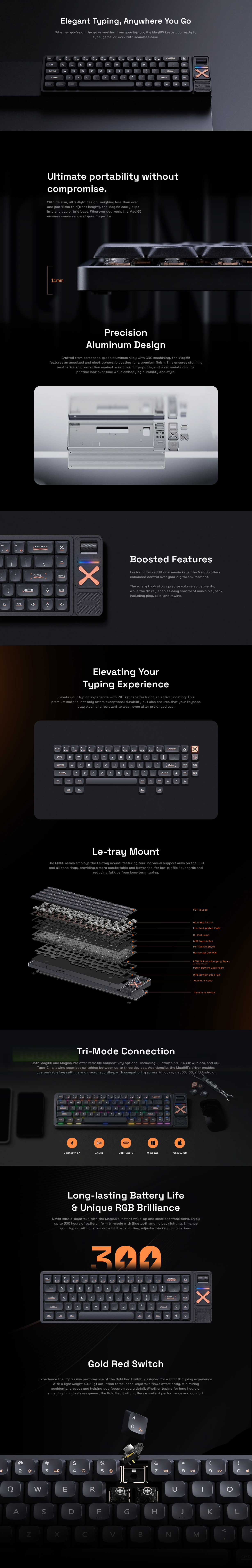 IQUNIX Magi65 Pro Black Low Profile Aluminum Wireless Mechanical ...