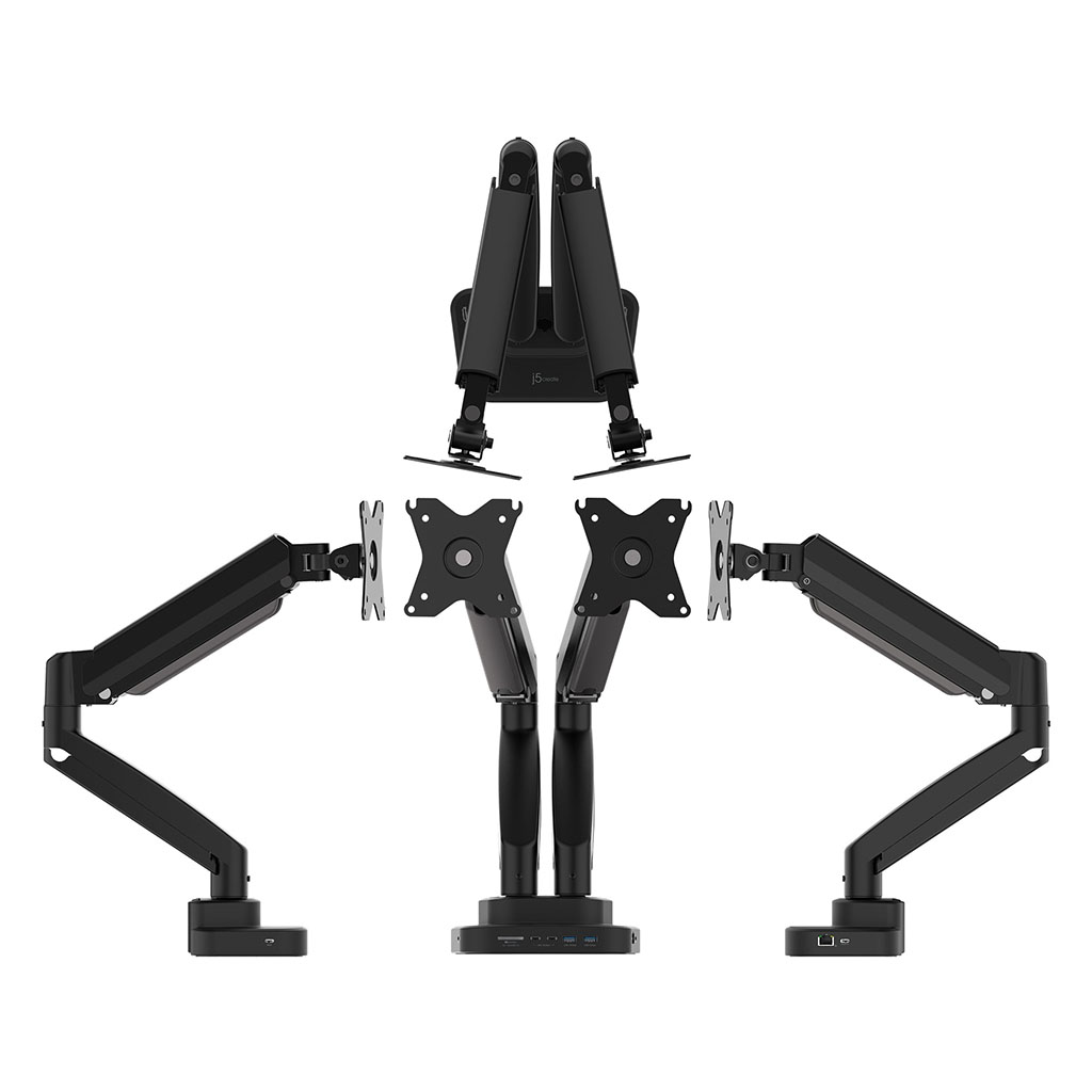 J5Create Ergonomic Dual Monitor Mount with Built-In Dock - Up to 32 ...