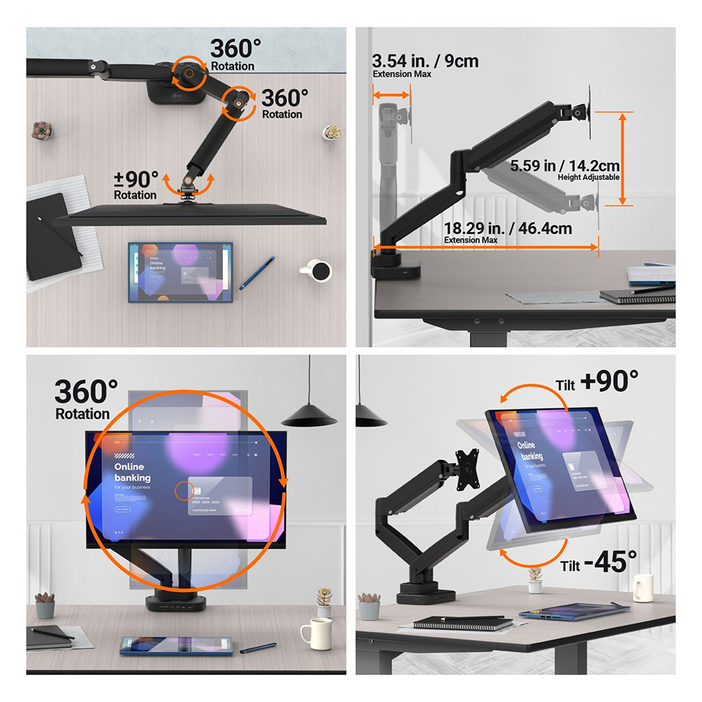 J5Create Ergonomic Dual Monitor Mount with Built-In Dock - Up to 32 ...