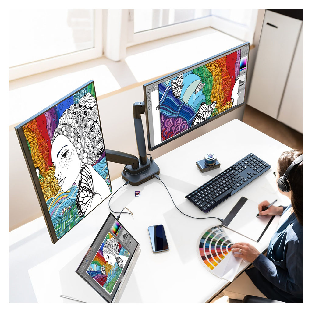 J5Create Ergonomic Dual Monitor Mount with Built-In Dock - Up to 32 ...