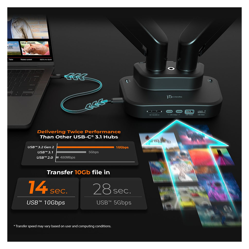 J5Create Ergonomic Dual Monitor Mount with Built-In Dock - Up to 32 ...