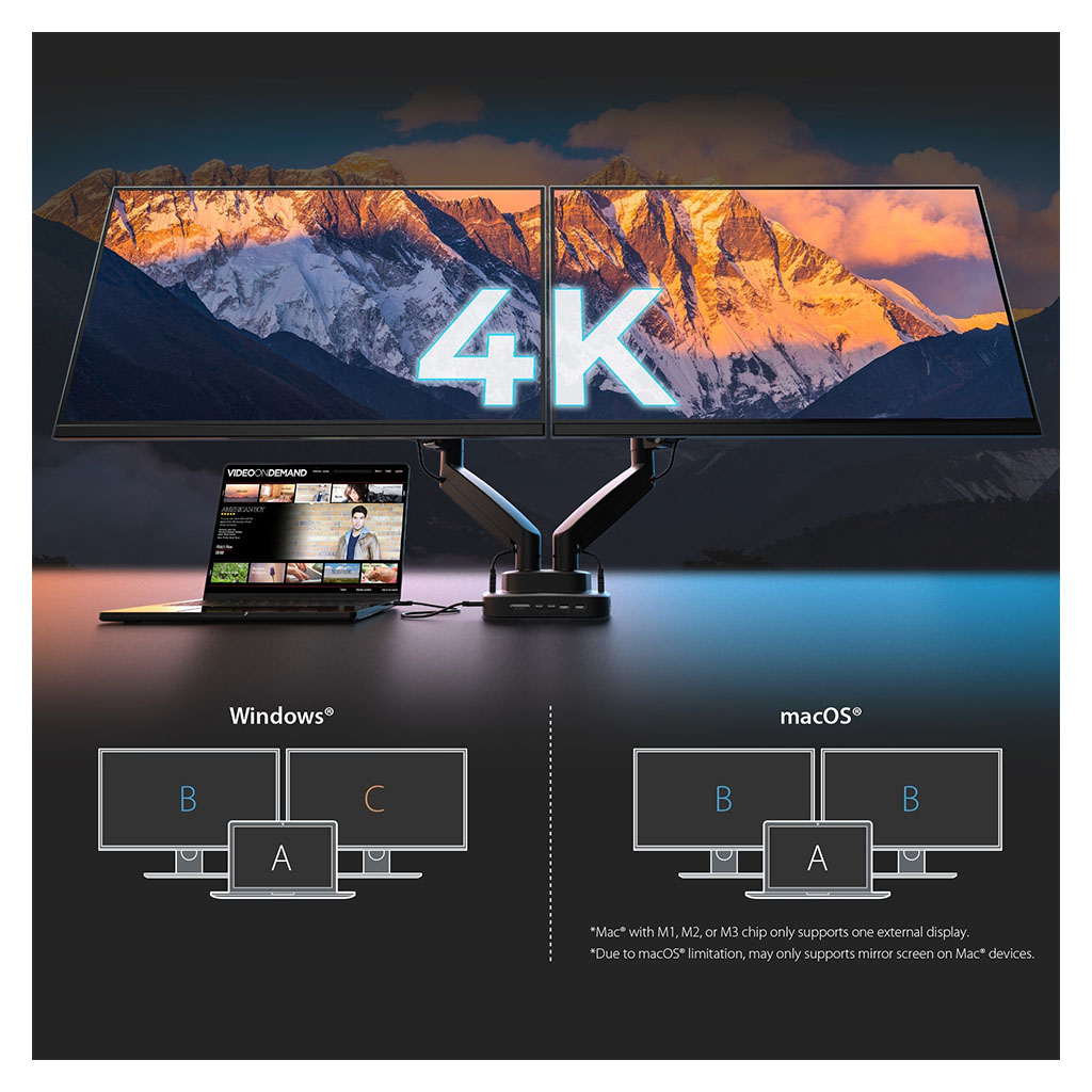 J5Create Ergonomic Dual Monitor Mount with Built-In Dock - Up to 32 ...