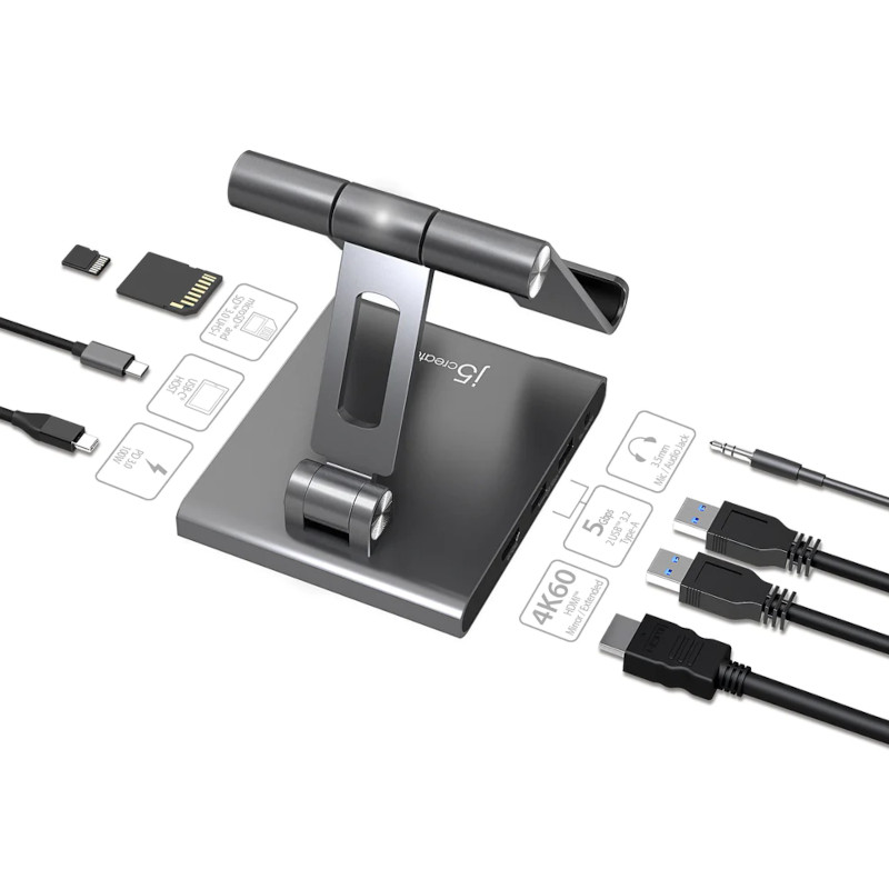 j5create JTS224 8-in-1 Docking Station with Stand + PD 100W Pass ...