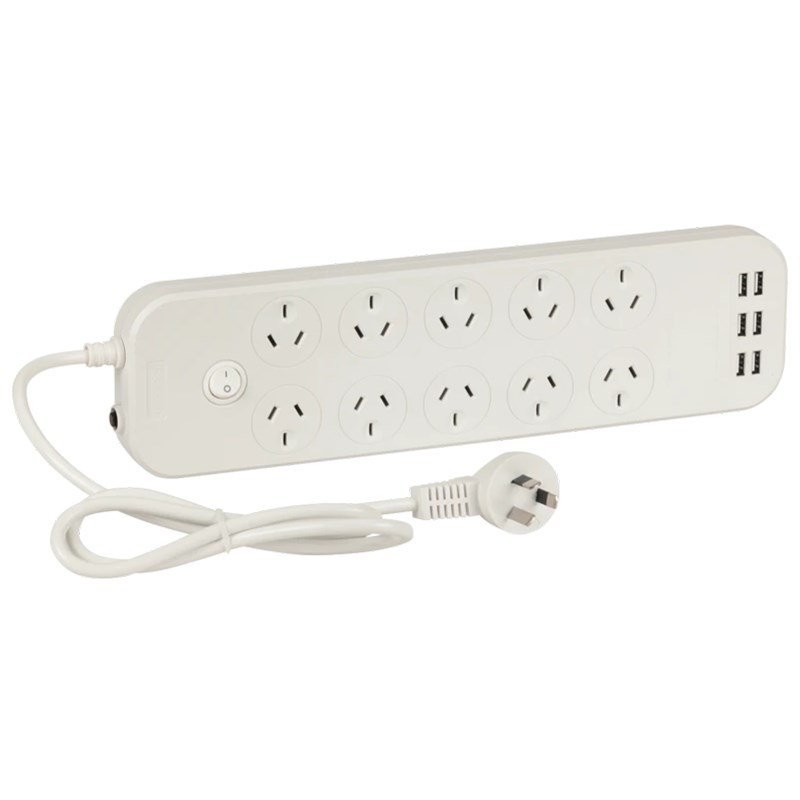 Jackson 10-Outlet Surge Protected Powerboard with 6 USB Charging Ports ...