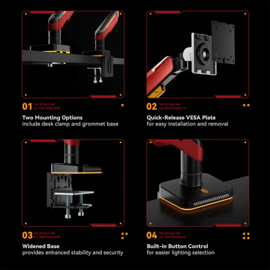 Humanmotion Humanex T18-1E RGB Lighting Gaming Monitor Arm Mount 17"-49 ...