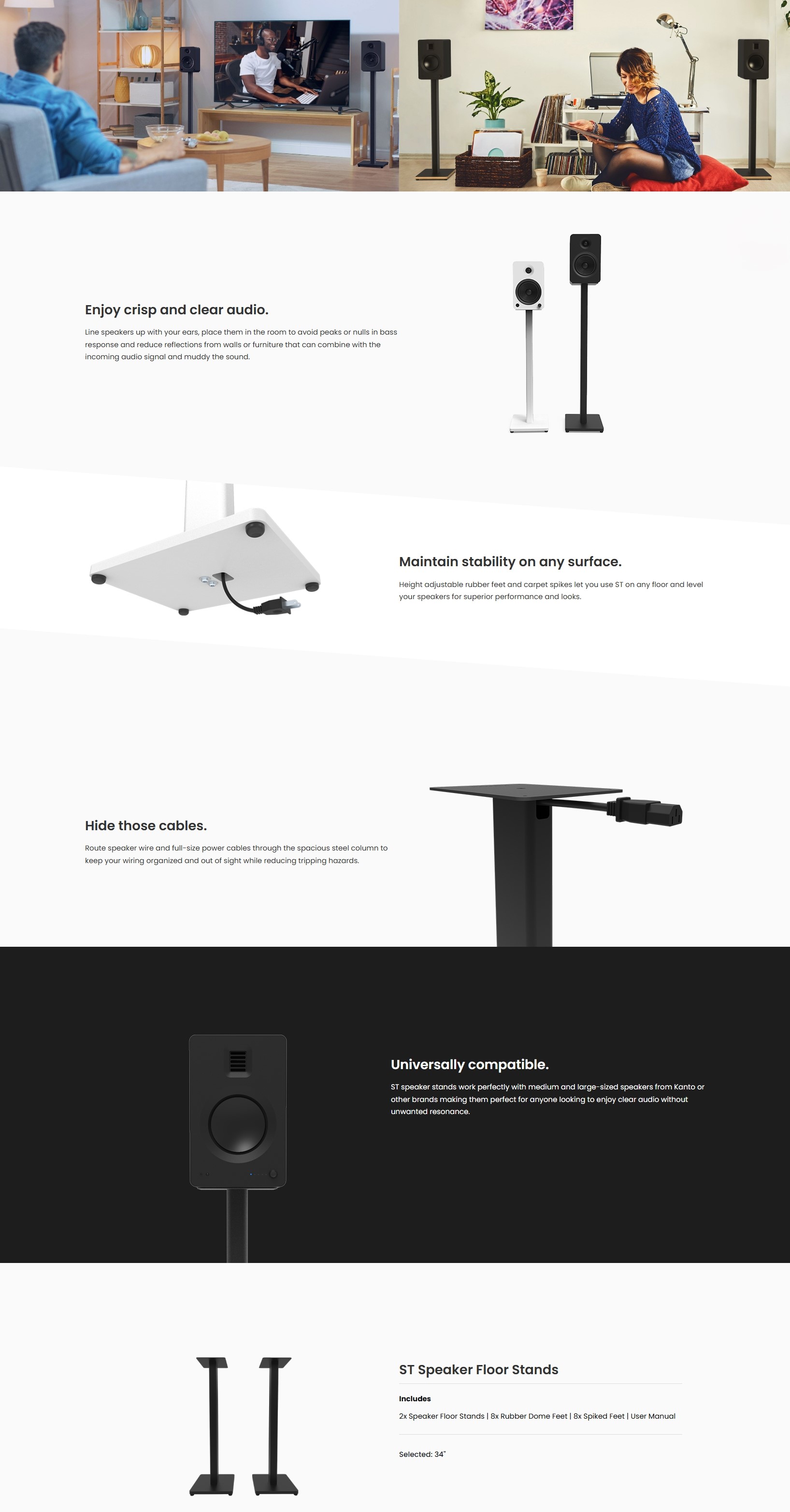 Kanto ST34 34" Universal Bookshelf Speaker Floor Stand - Black - KO-ST34 | Mwave