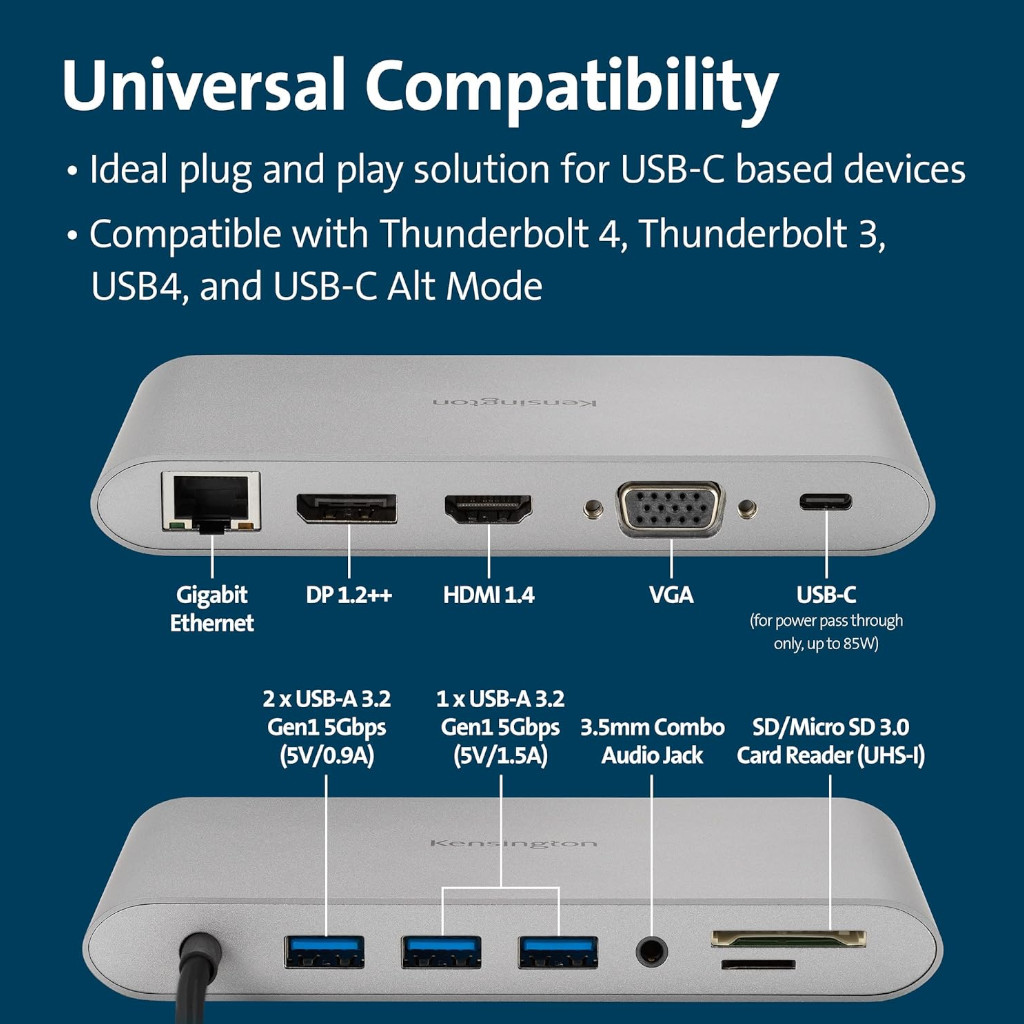 Kensington UH1440P USB-C Dual Display Docking Station with 85W Pass ...