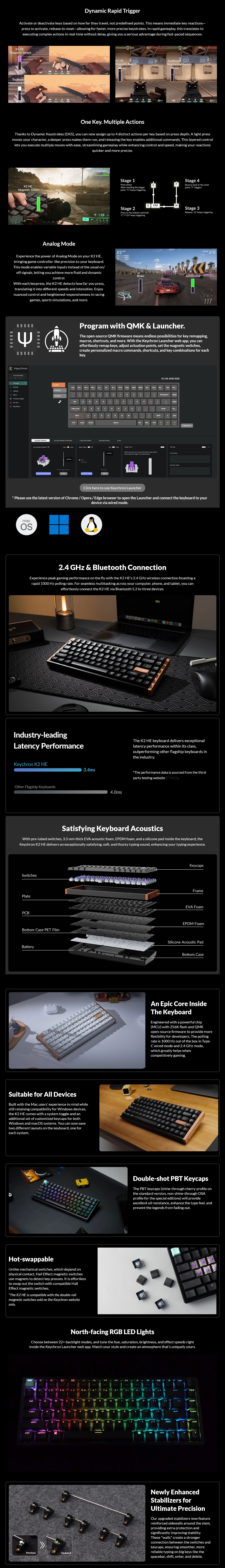 Keychron K2 HE Black Wireless Magnetic Switch Custom Keyboard - Special ...