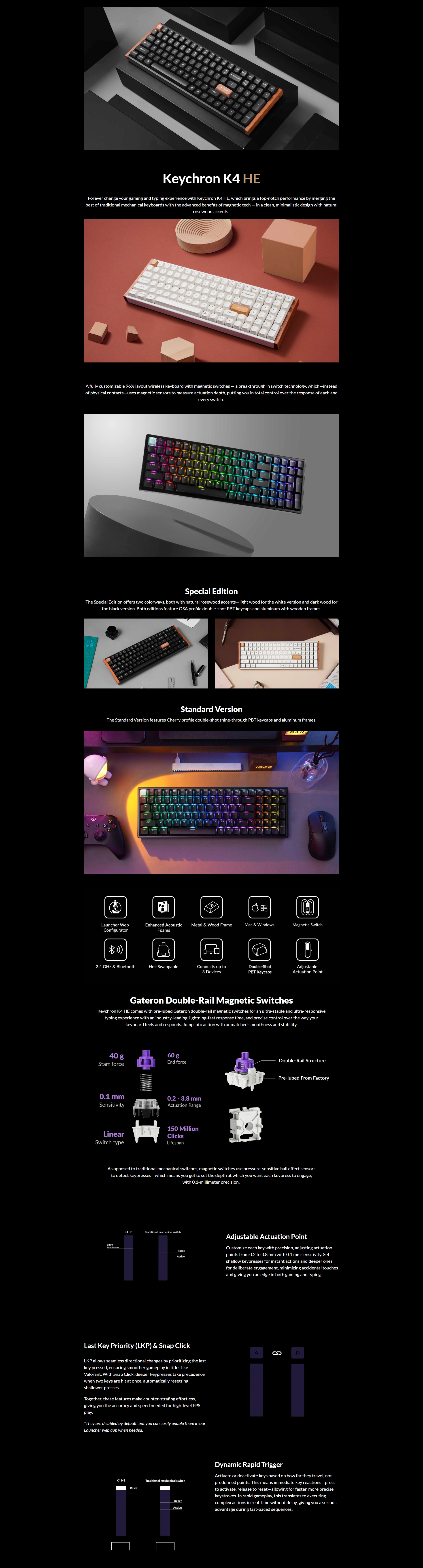 Keychron K4 HE Wireless Magnetic Switch Custom Keyboard - White ...