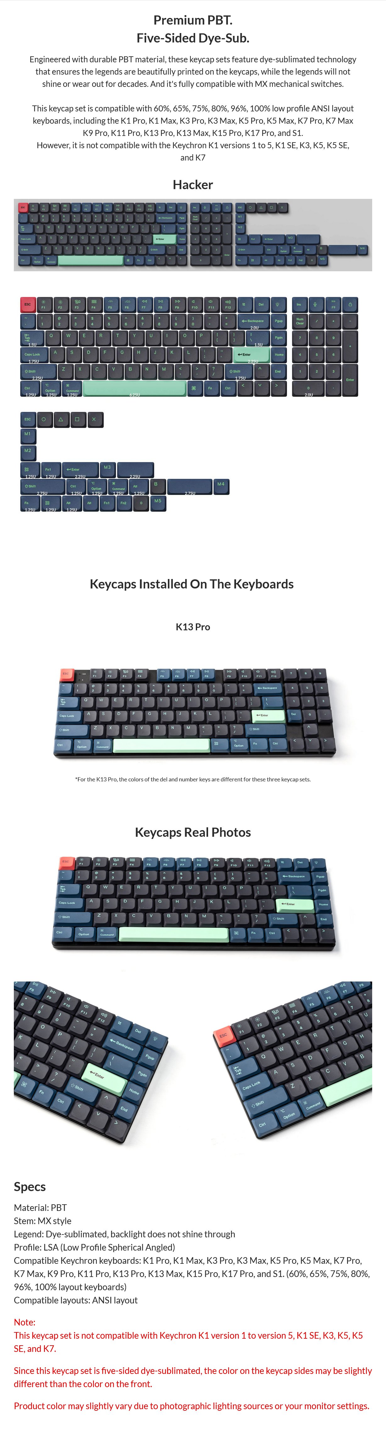 Keychron Low Profile Dye-Sub PBT LSA Profile Keycap Set - Hacker ...