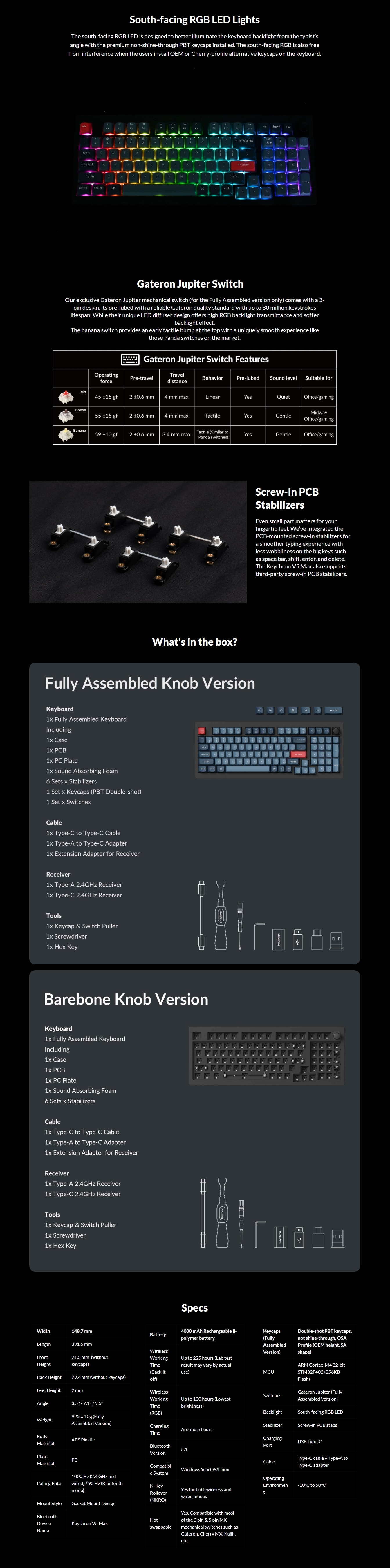 Keychron V5 Max QMK/VIA Wireless Custom Mechanical Keyboard - White ...