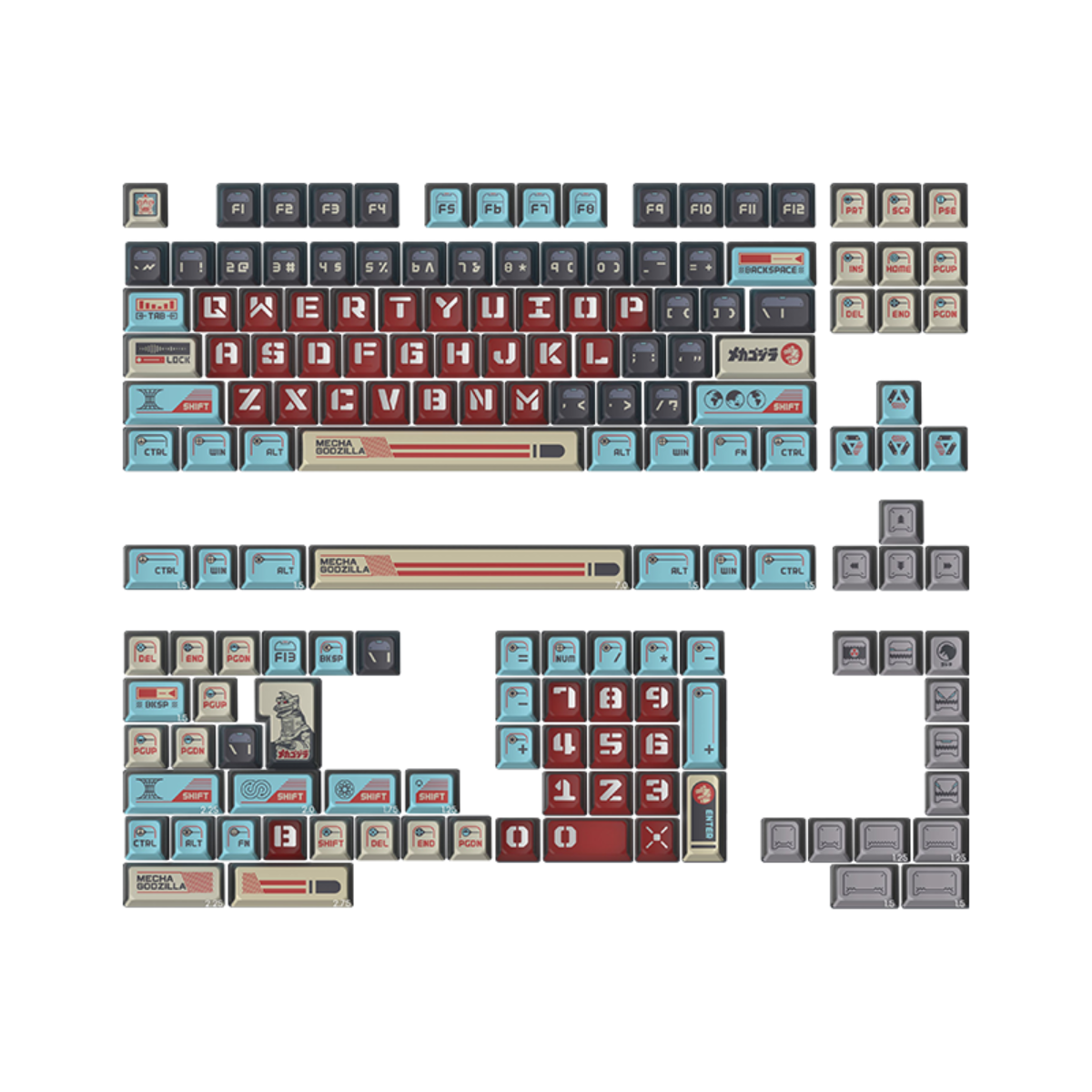 KeyTok KOL Mecha Godzilla Dye-Sub PBT Keycaps 157pcs Set - KTMECHAGDZ ...