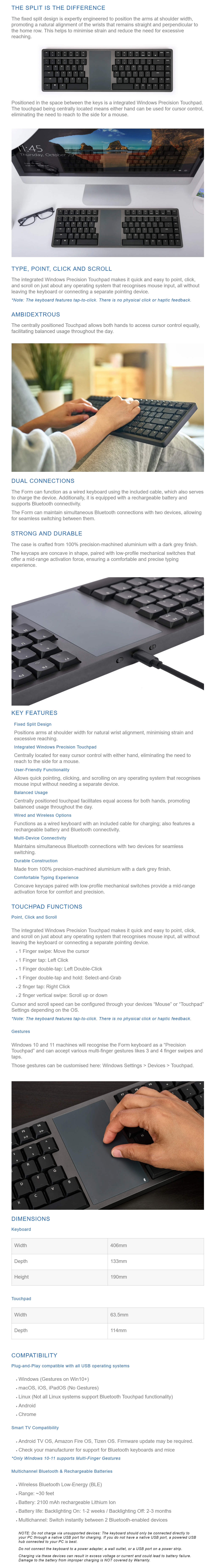Kinesis Form Split Touchpad Keyboard - KB100-W | Mwave