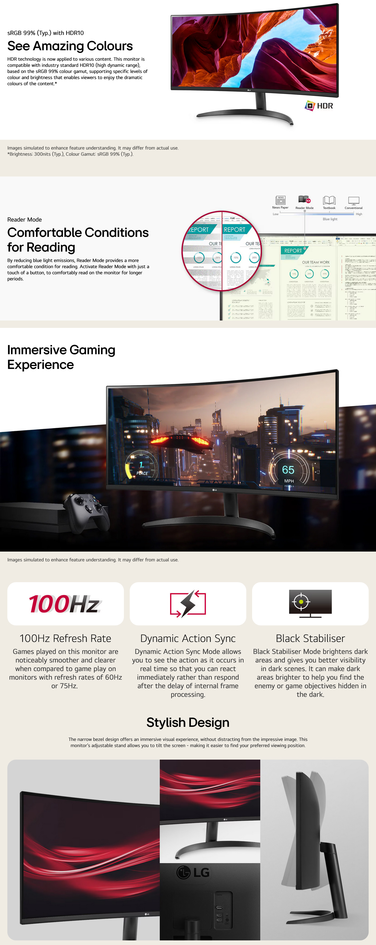 LG UltraWide 34WR50QK-B 34" 100Hz UWQHD HDR10 Curved VA Monitor ...