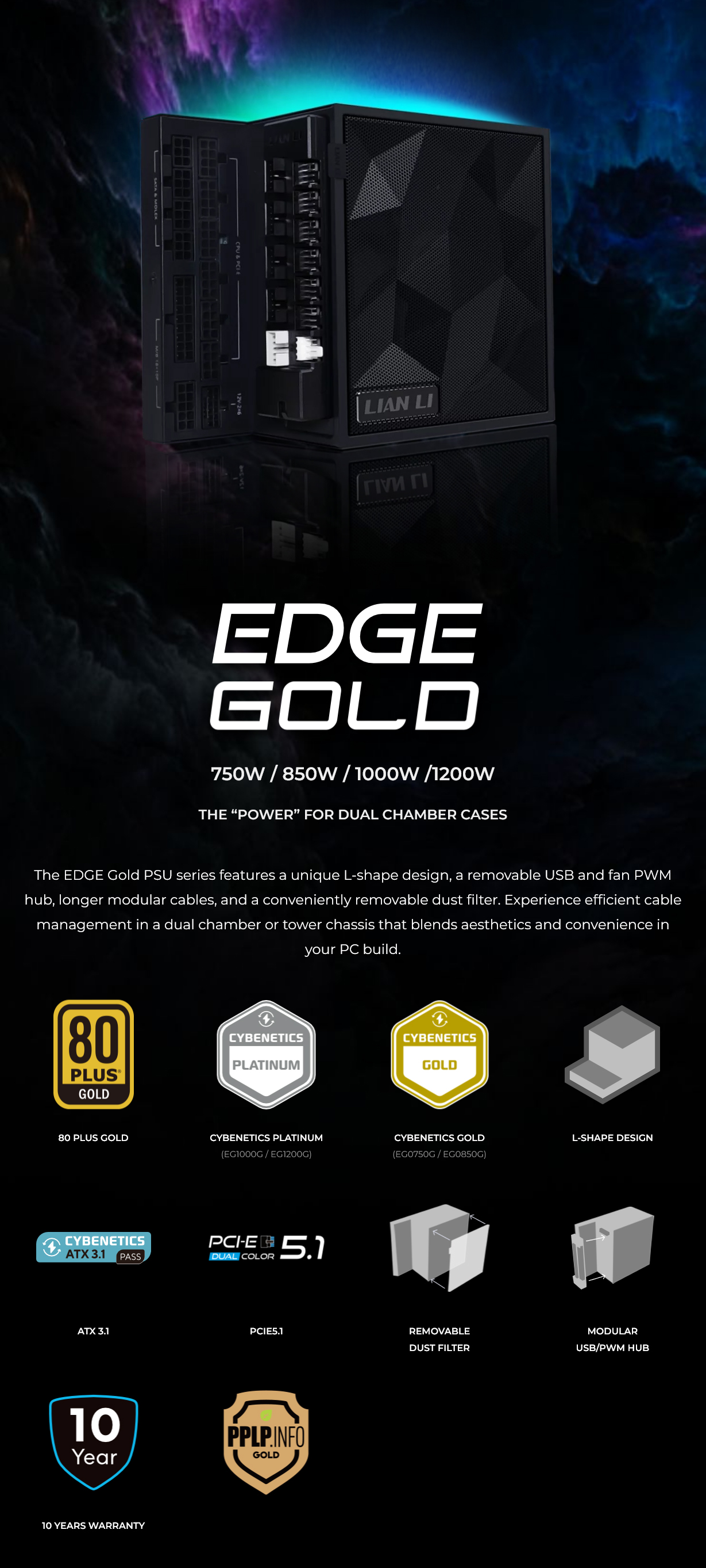 Lian Li Edge Modular 1200W Gold Fully Modular Power Supply - White ...