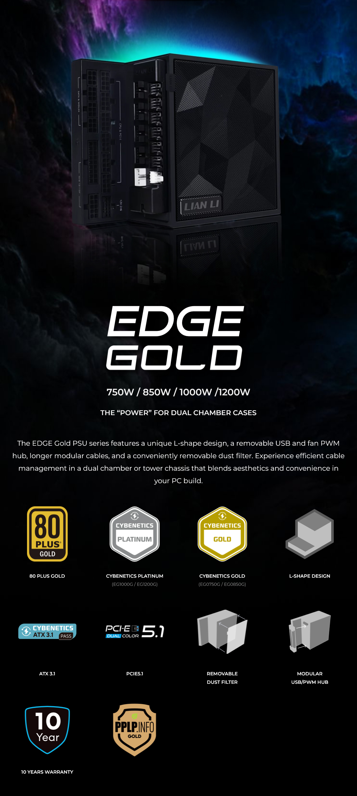 Lian Li Edge Modular 850W Gold Fully Modular Power Supply - White ...