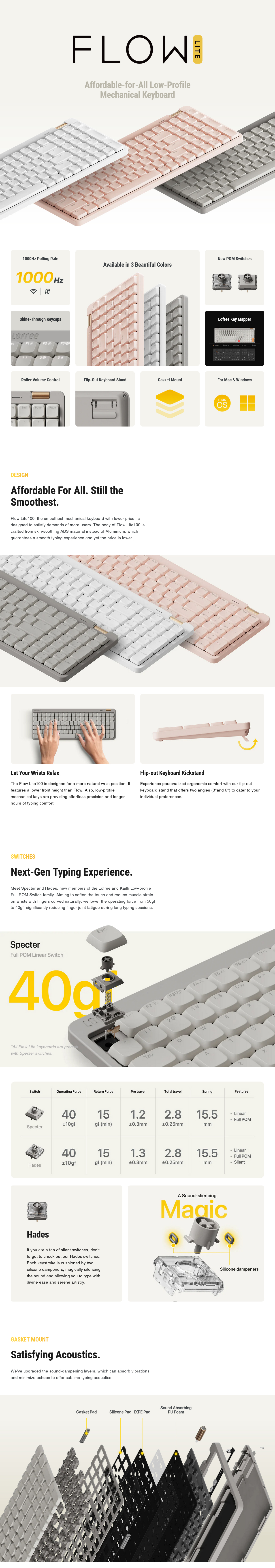 Lofree FLOW Lite100 Low-Profile Wireless Mechanical Keyboard - Specter ...