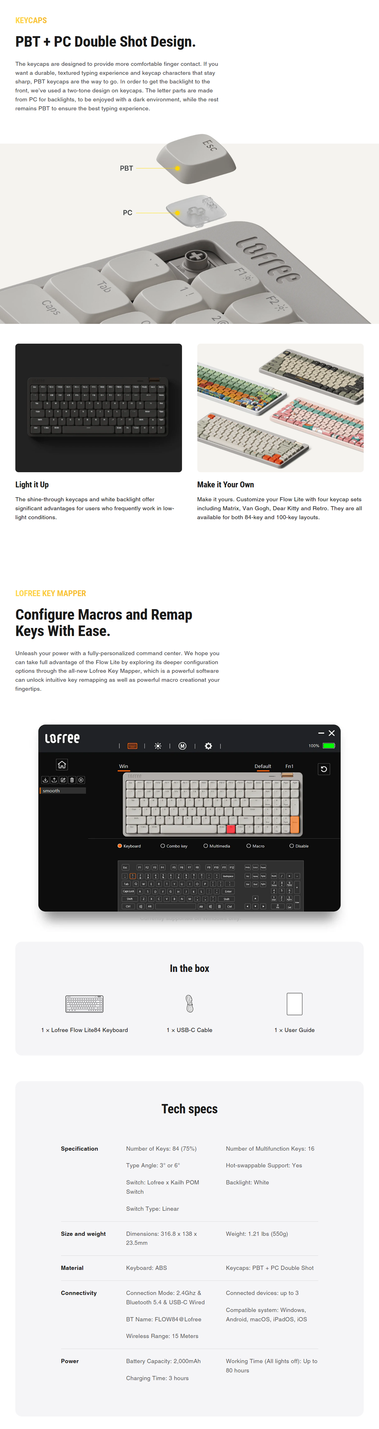 Lofree FLOW Lite84 Low-Profile Wireless Mechanical Keyboard - Specter ...