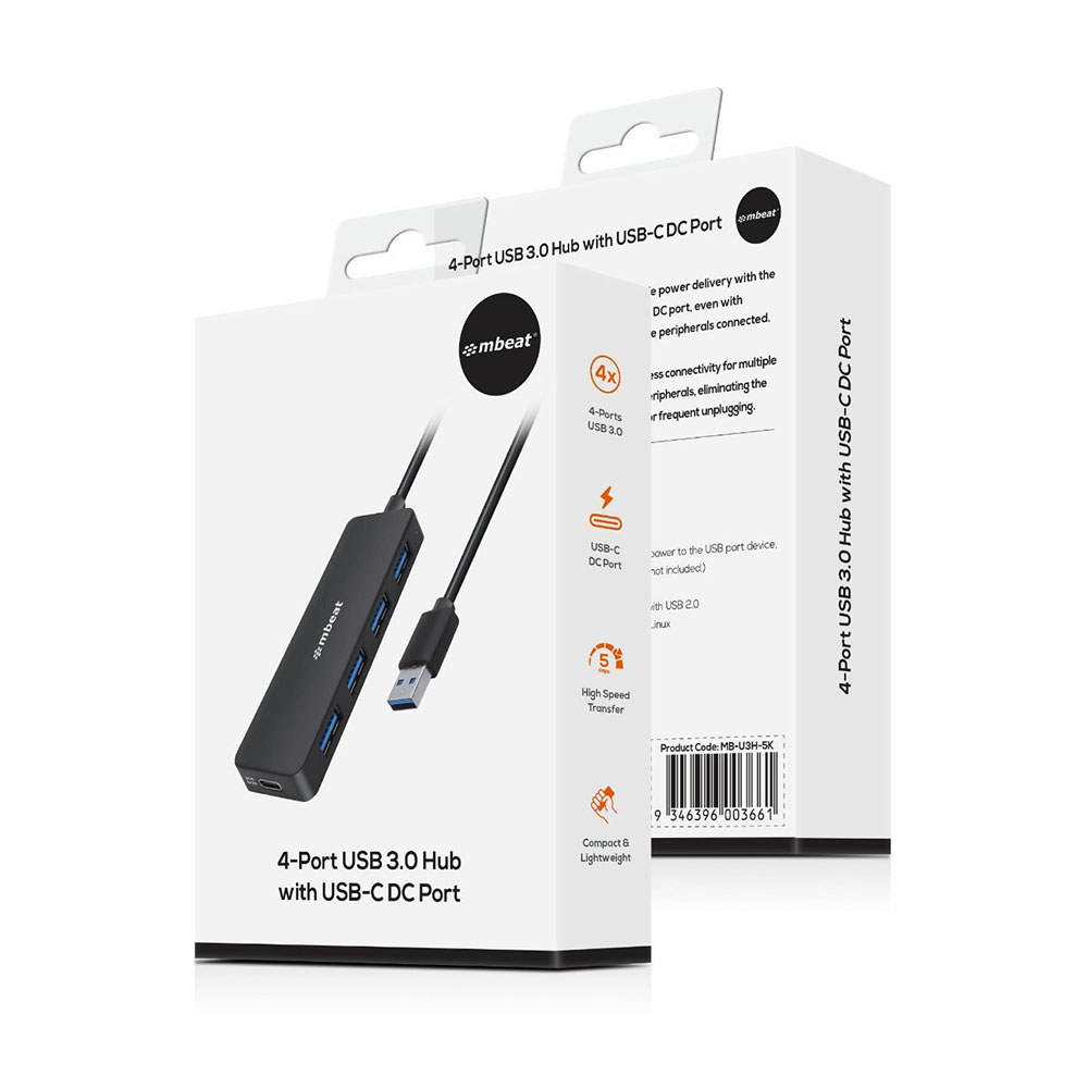 mbeat 4-Port USB 3.0 Hub with USB-C DC Port - MB-U3H-5K | Mwave