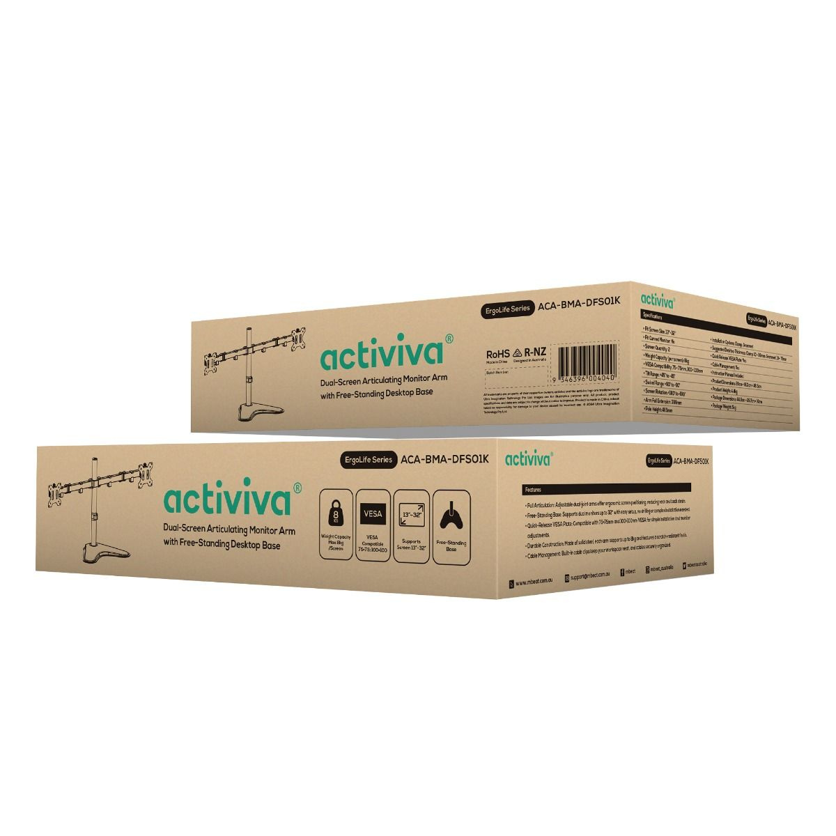 mbeat Activiva Dual-Screen Articulating Monitor Arm w/ Free-Standing ...