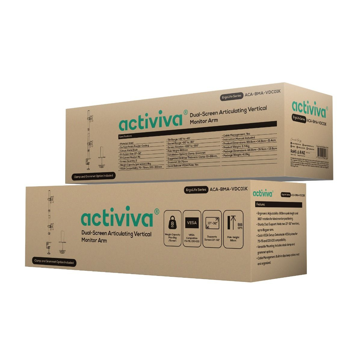 mbeat Activiva Dual-Screen Articulating Vertical Monitor Arm 13" - 32 ...