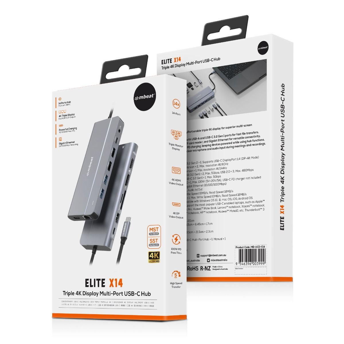 mbeat Elite X14 Triple 4K Display Multi-Port USB-C Hub - MB-UCD-X14 | Mwave