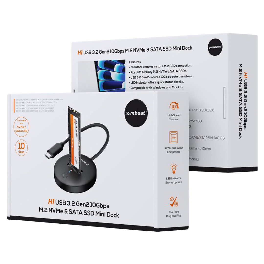 mbeat H1 USB 3.2 Gen2 10Gbps M.2 NVMe & SATA SSD Mini Dock - MB-HDD ...