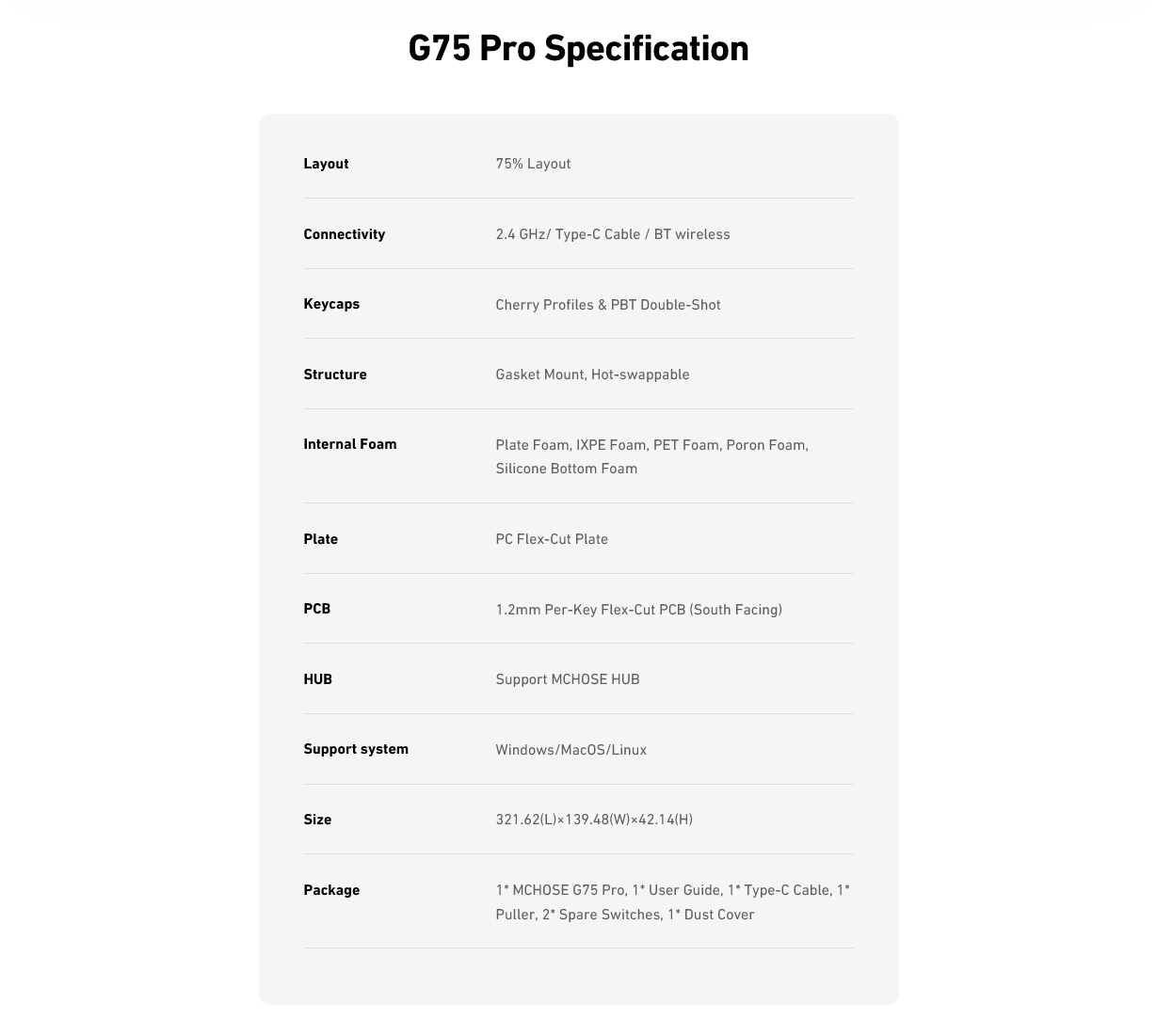 MCHOSE G75 Pro Black/Pink 75% Tri-mode Gaming Mechanical Keyboard - Matcha Latte Switch - MC-G75 ...