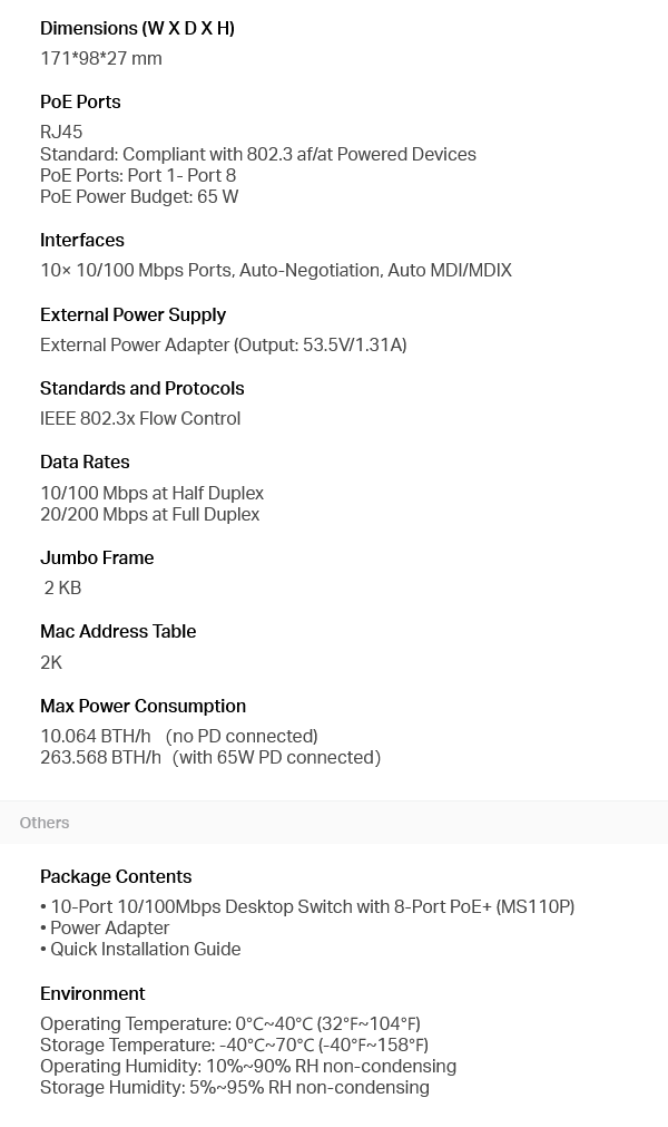 Mercusys MS110P 10-Port 10/100Mbps Desktop Switch with 8-Port PoE+ ...