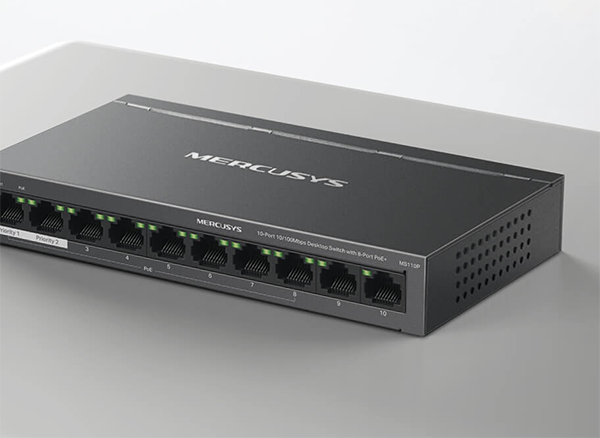 Mercusys MS110P 10-Port 10/100Mbps Desktop Switch with 8-Port PoE+ ...