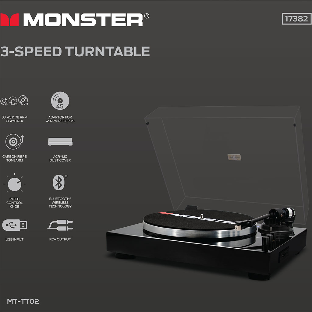 Monster 3-Speed Turntable - Black - MT-TT02 | Mwave