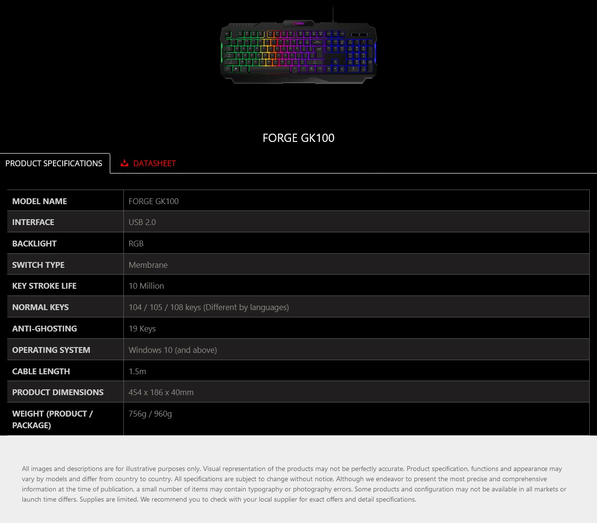 MSI Forge GK100 RGB Membrane Gaming Keyboard - FORGE GK100 | Mwave
