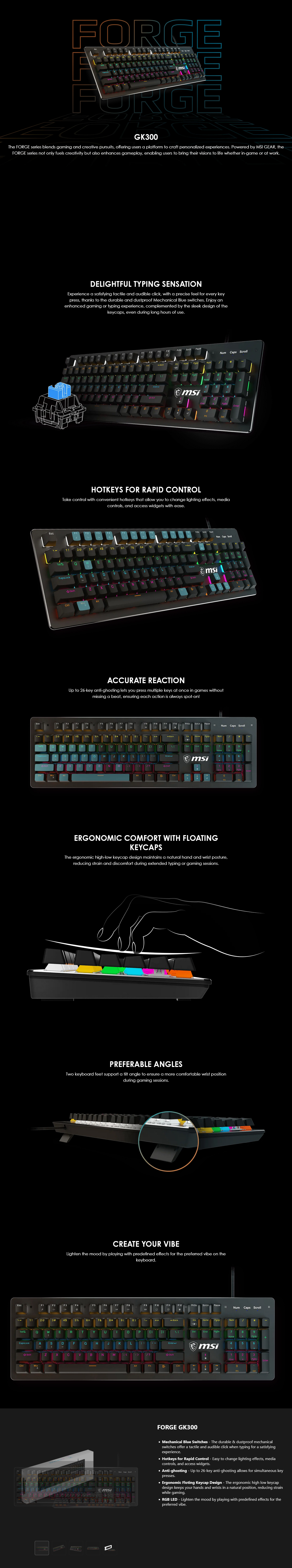 MSI Forge GK300 RGB Gaming Mechanical Keyboard - Blue Switches - FORGE ...