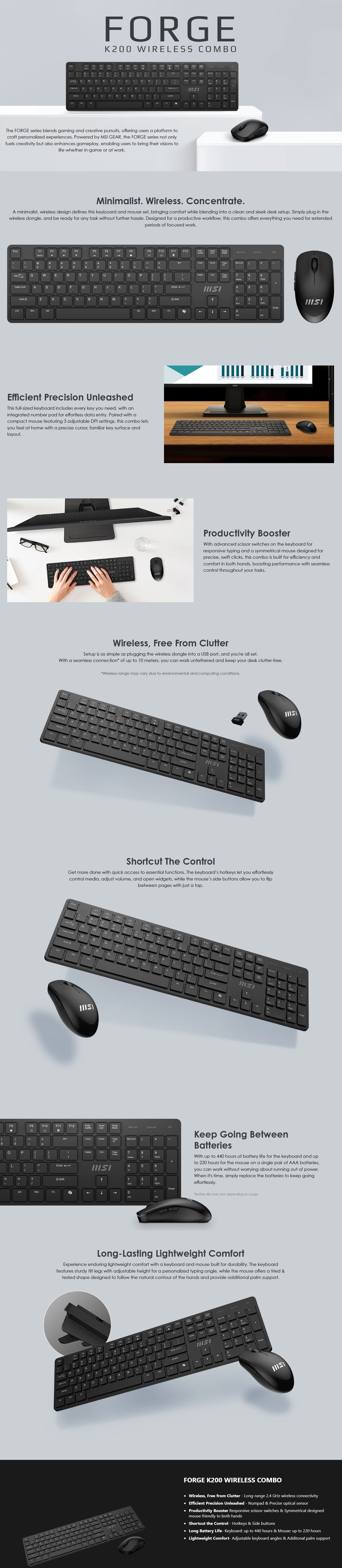 MSI FORGE K200 Wireless Keyboard & Mouse Combo - FORGE K200 W COMBO US ...