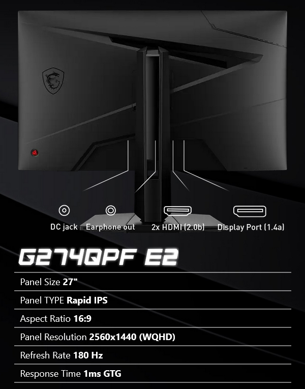 MSI G274QPF E2 27" 180Hz QHD 1ms HDR400 Adaptive Sync IPS Gaming Monitor - G274QPF E2 | Mwave