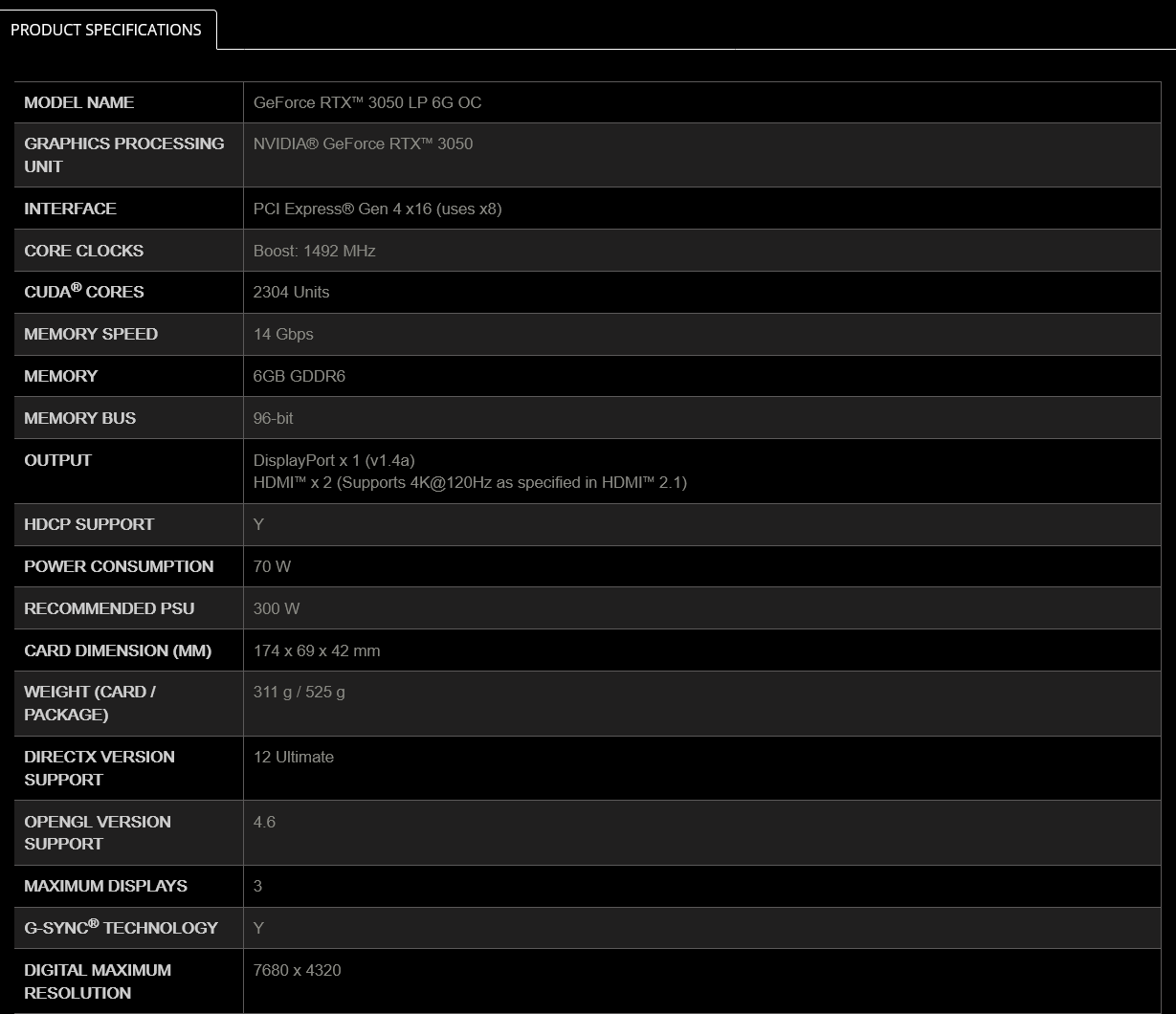 MSI GeForce RTX 3050 LP OC 6GB Video Card - GeForce RTX 3050 LP 6G OC ...