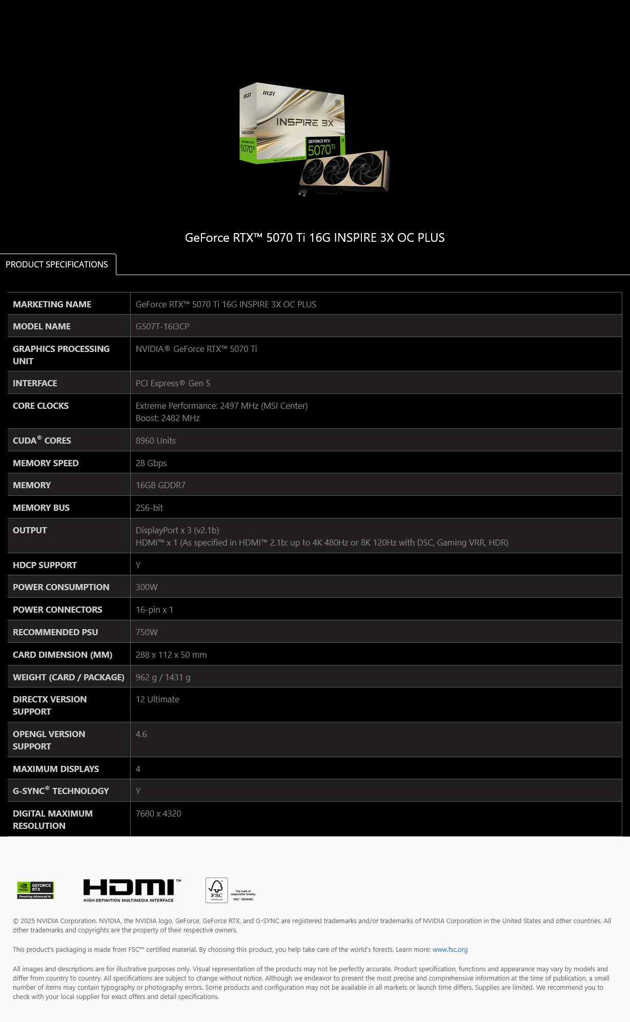 MSI GeForce RTX 5070 Ti INSPIRE 3X OC PLUS 16GB Video Card - GeForce ...