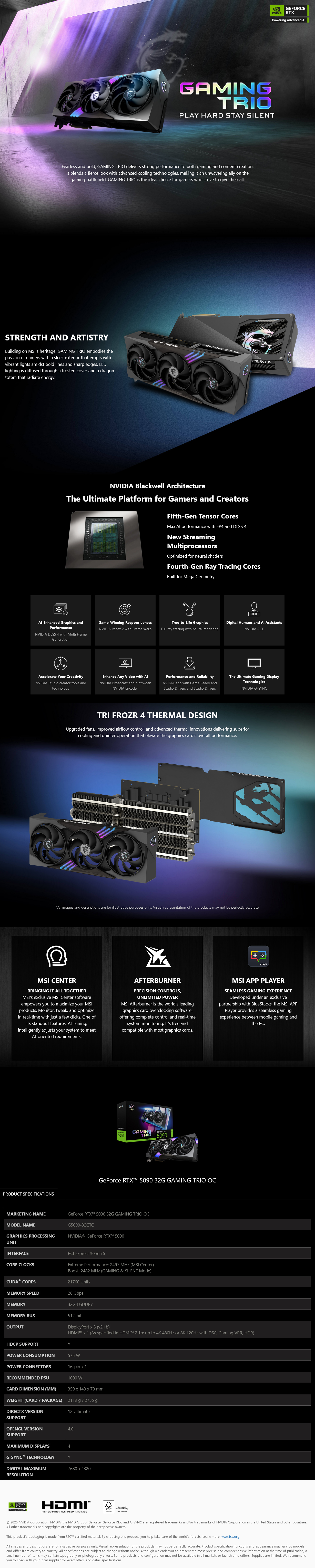 MSI GeForce RTX 5090 GAMING TRIO OC 32GB Video Card - PCC COMPUTERS