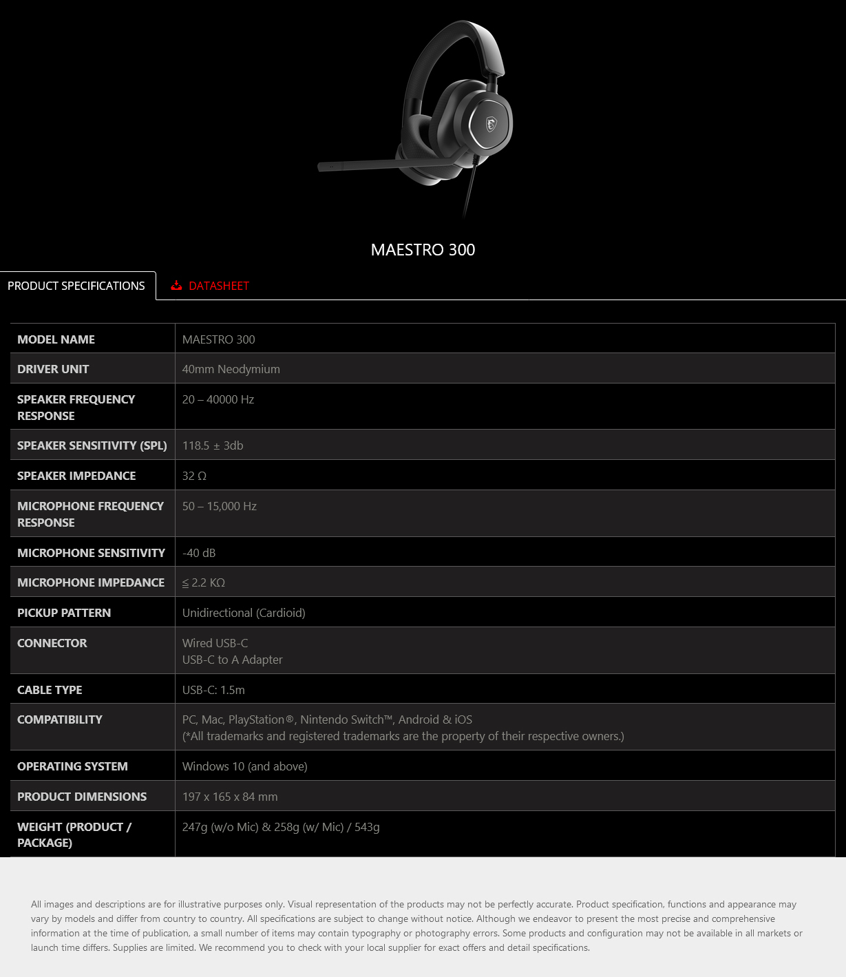 MSI Maestro 300 USB-C Gaming Headset MAESTRO 300 - PCC COMPUTERS