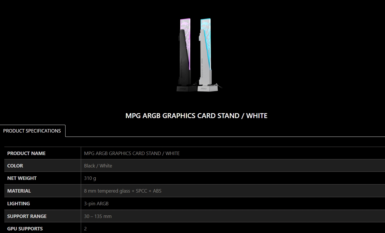 MSI MPG ARGB Graphics Card Stand - Black - MPG ARGB GRAPHICS CARD STAND ...