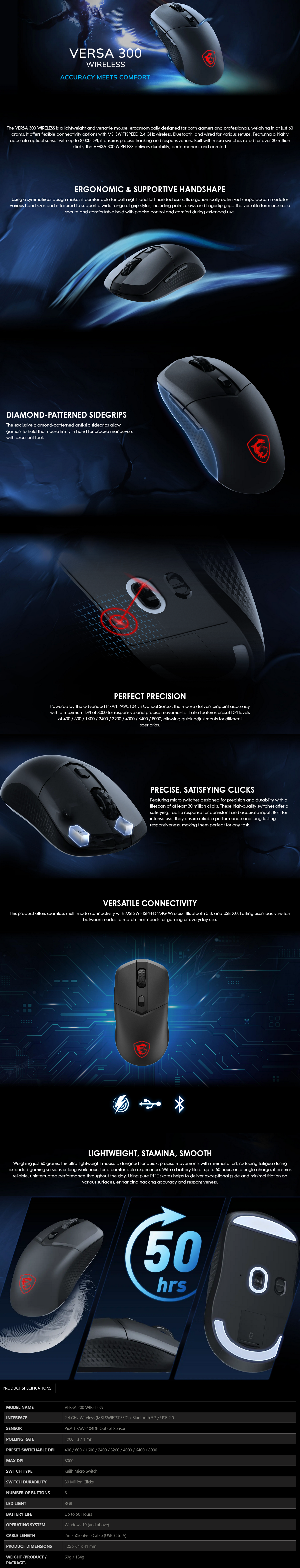 MSI VERSA 300 Wireless Gaming Mouse - VERSA 300 WIRELESS | Mwave